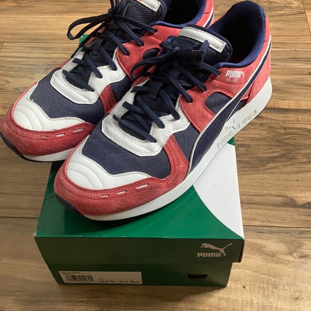 Puma Rs-100 Red White & Blue Classic Sneakers Peacoat… - Gem